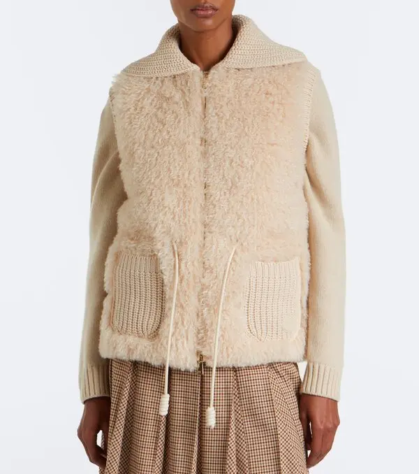Moncler Shearling And Cashmere Down Vest - Beige