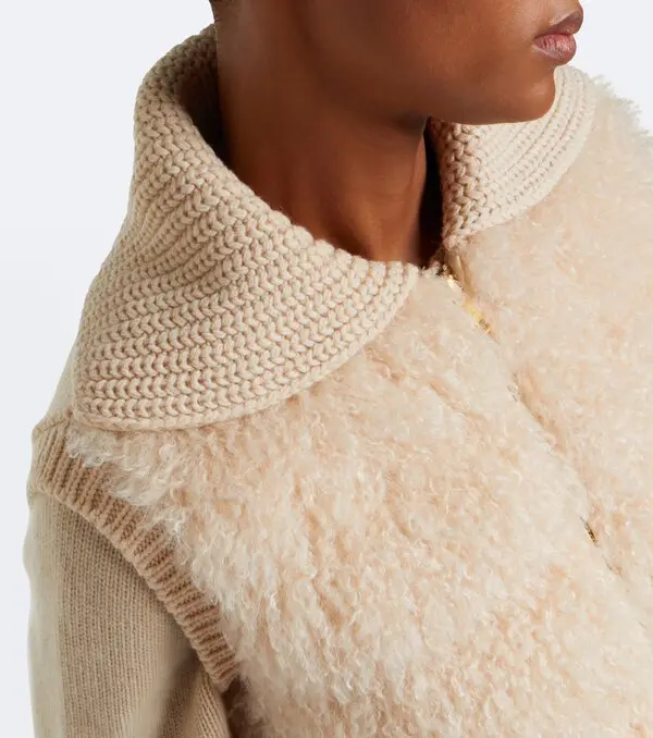 Moncler Shearling And Cashmere Down Vest - Beige