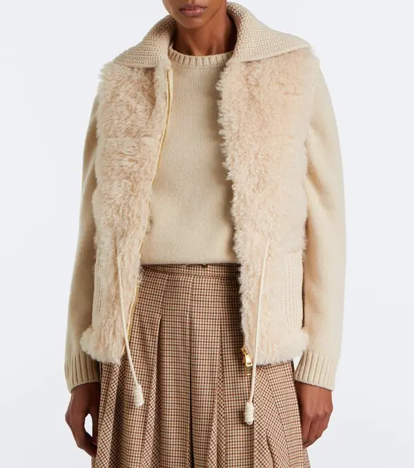 Moncler Shearling And Cashmere Down Vest - Beige