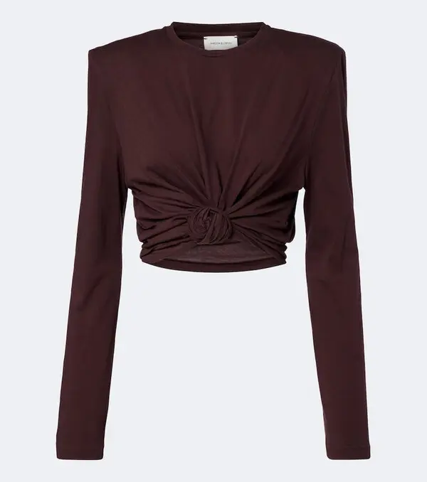 Magda Butrym Cotton-blend Jersey Crop Top With Shoulder Pads - Brown