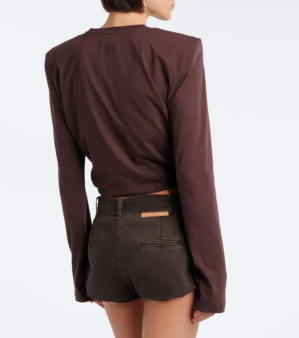Magda Butrym Cotton-blend Jersey Crop Top With Shoulder Pads - Brown