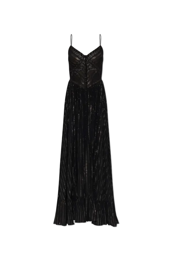 SELF-PORTRAIT Pleated Dress With Metallic Thread - Black