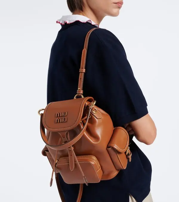 Miu Miu Leather Backpack - Brown