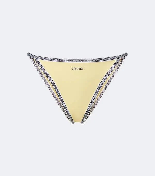 Versace Greca Embroidered Bikini Bottoms - Yellow