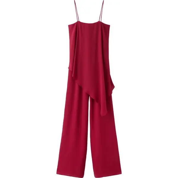 Mango Ruffled Asymmetric Jumpsuit - Red