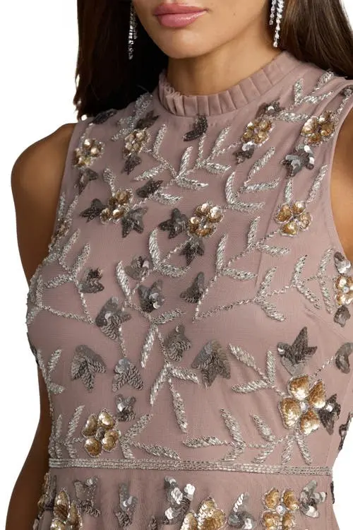 Mac Duggal Embellished High Neck Sleeveless Midi Dress
