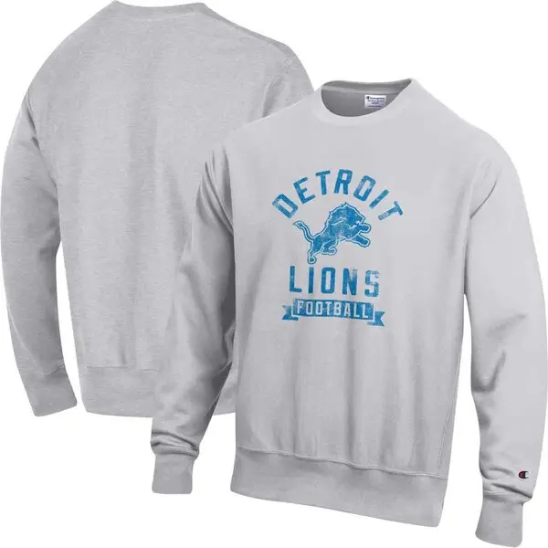 Champion Detroit Lions Reverse Weave Fleece Pullover Sweatshirt - Heather Gray