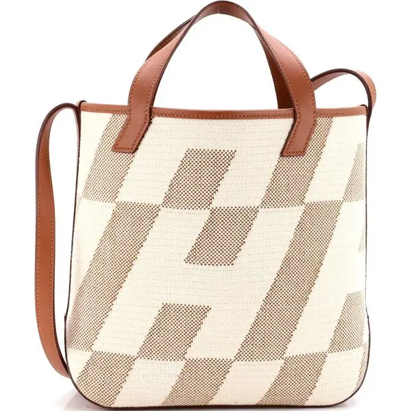 Hermès Cabas H En Biais Tote Canvas With Leather 27 - Gold