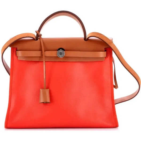 Hermès Herbag Zip Berline Vache Canvas And Leather 31 - Red