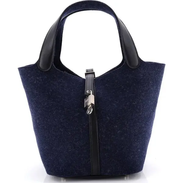 Hermès Picotin Lock Bag Felt With Leather Mm - Blue