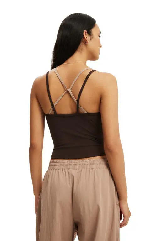 Cotton:on Active Ultra Soft Contrast Layer Tank - French Roast Latte