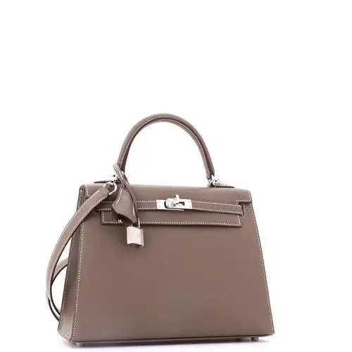Hermès Kelly Handbag Grey Madame With Palladium Hardware 25