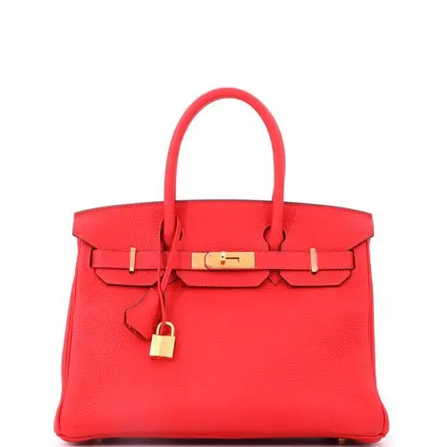 Hermès Birkin Handbag Clemence With Gold Hardware 30 - Red