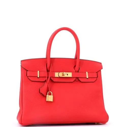 Hermès Birkin Handbag Clemence With Gold Hardware 30 - Red