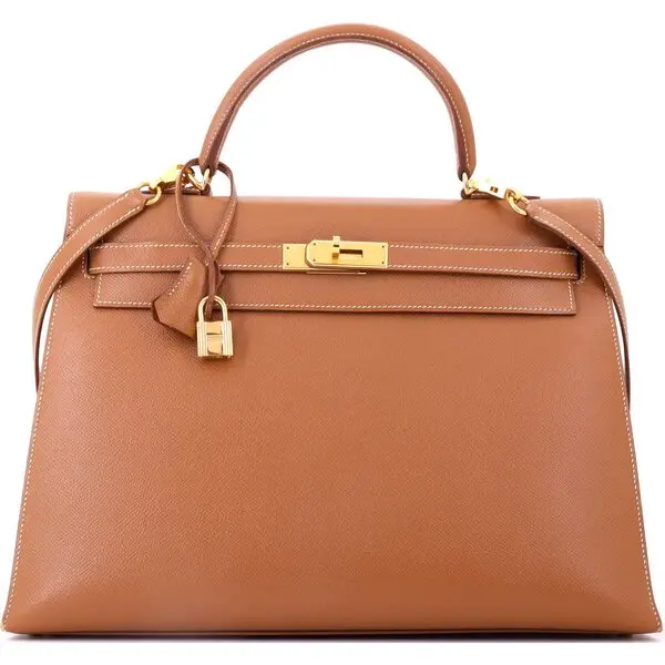 Hermès Kelly Handbag Brown Courchevel With Hardware 35 - Gold