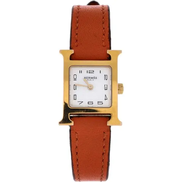 Hermès Heure H Quartz Watch Plated Metal And Leather 21 - Orange