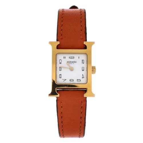 Hermès Heure H Quartz Watch Plated Metal And Leather 21 - Orange