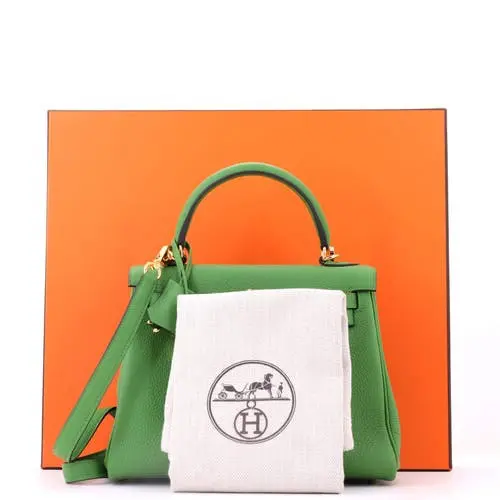 Hermès Kelly Handbag Togo With Gold Hardware 25 - Green