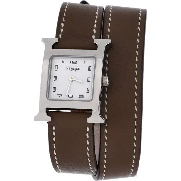 Hermès Heure H Double Tour Quartz Watch Stainless Steel And Leather 21 - Gray