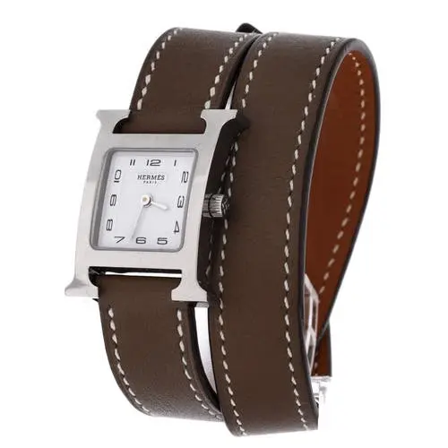 Hermès Heure H Double Tour Quartz Watch Stainless Steel And Leather 21