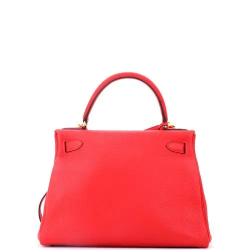 Hermès Kelly Handbag Clemence With Gold Hardware 28 - Red