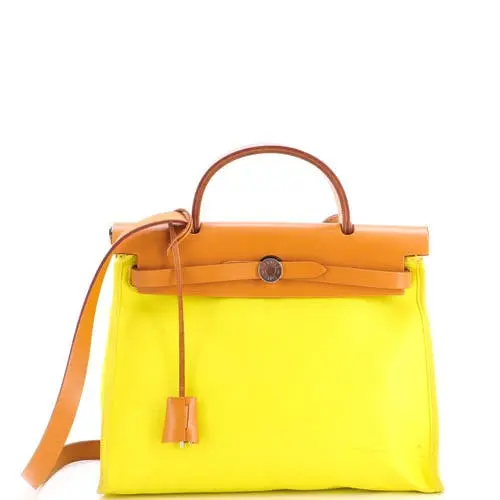 Hermès Herbag Zip Berline Vache Canvas And Leather 31 - Lime
