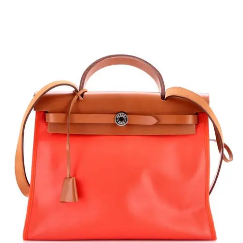 Hermès Herbag Zip Berline Vache Canvas And Leather 31 - Orange