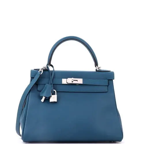 Hermès Kelly Handbag Epsom With Palladium Hardware 28 - Blue