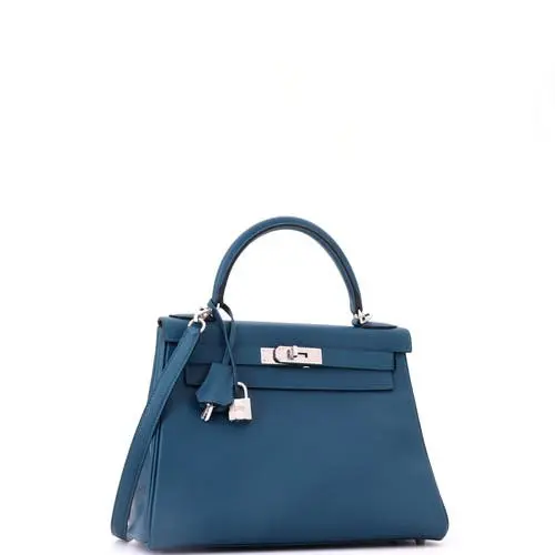 Hermès Kelly Handbag Epsom With Palladium Hardware 28 - Blue