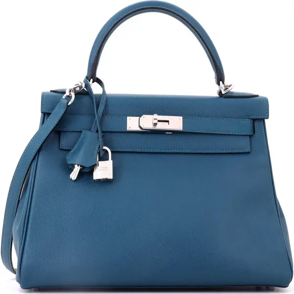 Hermès Kelly Handbag Blue Epsom With Palladium Hardware 28 - Colvert