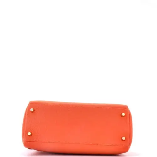 Hermès Kelly Handbag Orange Clemence With Gold Hardware 28