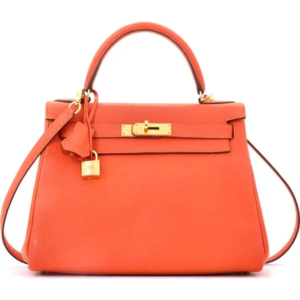 Hermès Kelly Handbag Clemence With Gold Hardware 28 - Orange