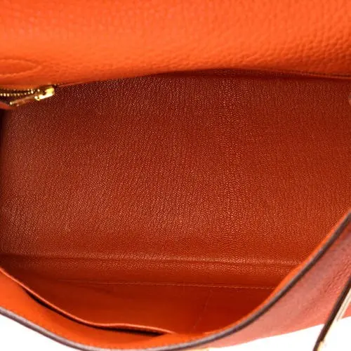 Hermès Kelly Handbag Clemence With Gold Hardware 28 - Orange