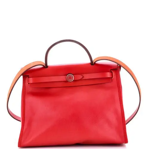 Hermès Herbag Zip Berline Vache Canvas And Leather 31 - Red