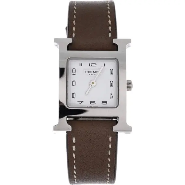 Hermès Heure H Quartz Watch Stainless Steel And Leather 21 - Gray