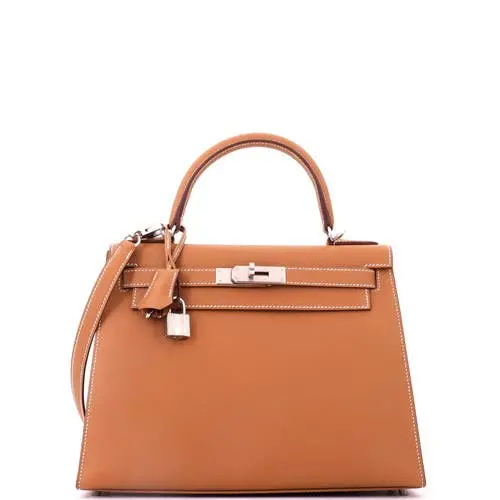 Hermès Kelly Handbag Brown Epsom With Palladium Hardware 28 - Gold