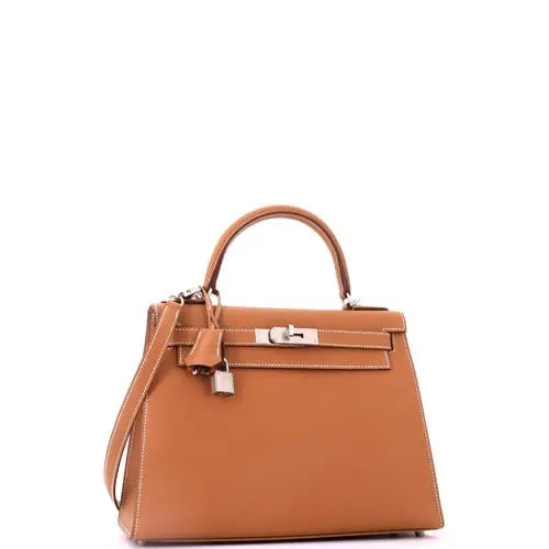 Hermès Kelly Handbag Brown Epsom With Palladium Hardware 28 - Gold