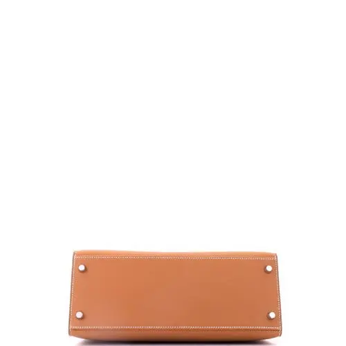 Hermès Kelly Handbag Brown Epsom With Palladium Hardware 28 - Gold