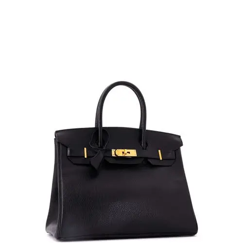 Hermès Birkin Handbag Black Ardennes With Gold Hardware 30