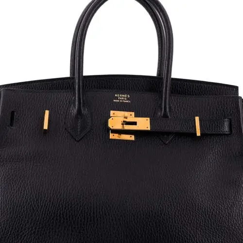 Hermès Birkin Handbag Black Ardennes With Gold Hardware 30