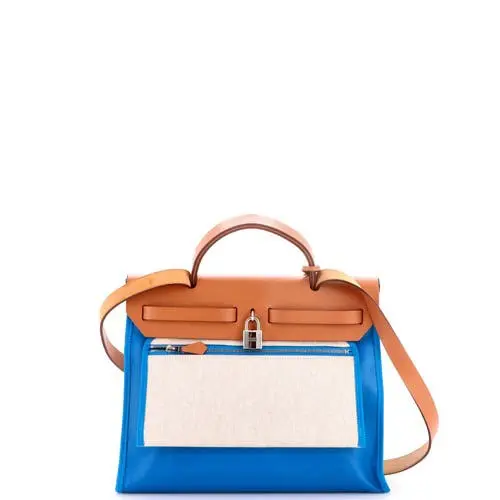 Hermès Herbag Zip Berline Vache Canvas And Leather 31 - Blue