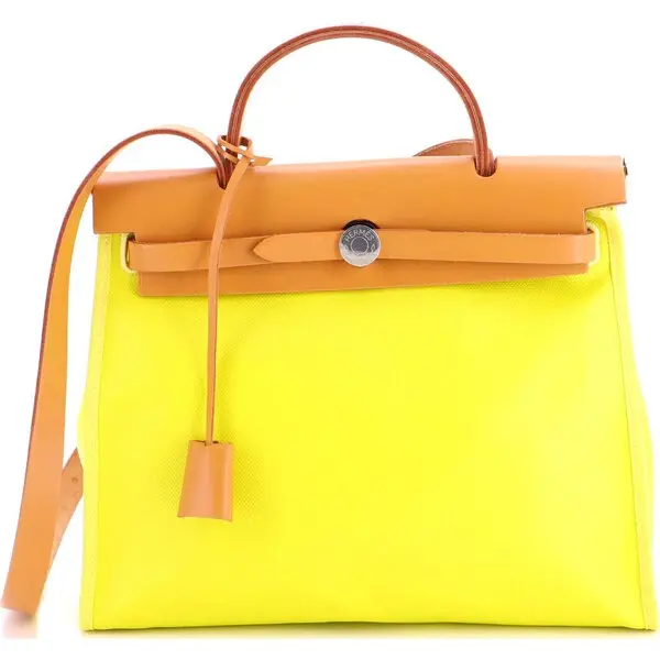 Hermès Herbag Zip Berline Vache Canvas And Leather 31 - Lime