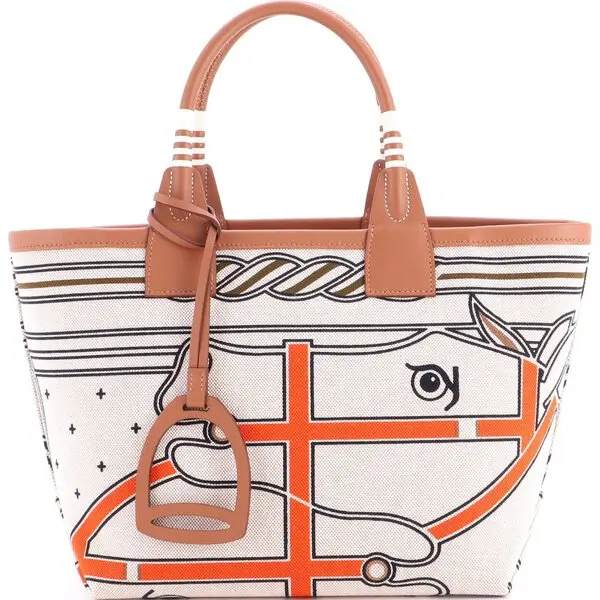 Hermès Sac Steeple Tote Printed Toile With Leather 28 - Gold