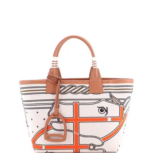 Hermès Sac Steeple Tote Printed Toile With Leather 28 - Gold