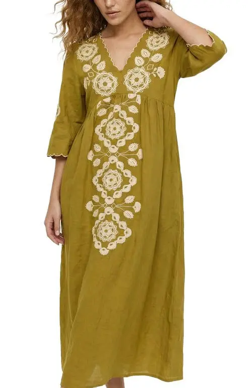 RAFFYA Arianna V-neck Embroidered Maxi Dress