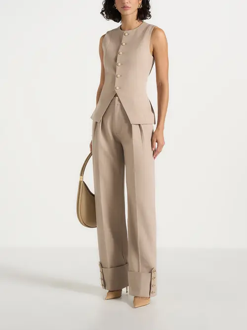 Manière De Voir Tailored Twin Pleat Pants With Gold-tone Hardware - Beige