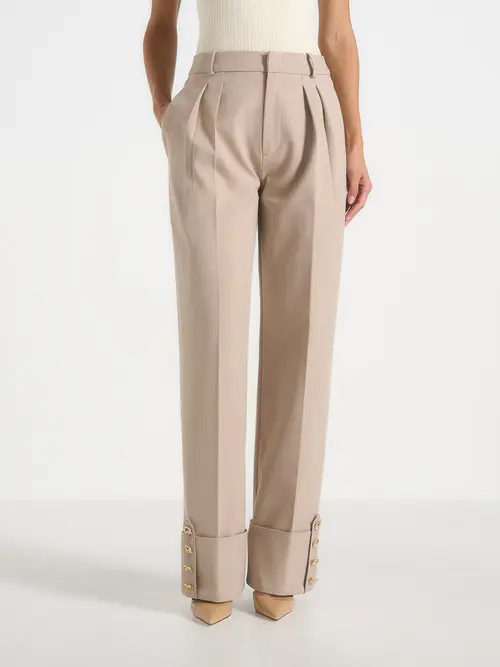Manière De Voir Tailored Twin Pleat Pants With Gold-tone Hardware - Beige
