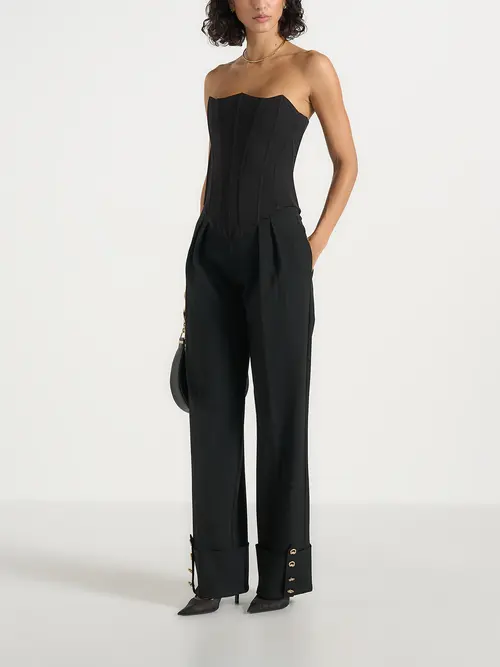 Manière De Voir Tailored Twin Pleat Pants With Gold-tone Hardware - Black