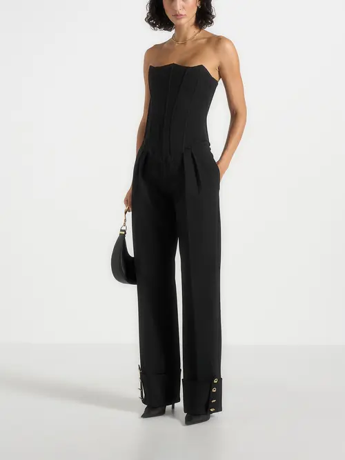Manière De Voir Darlene Turn Up Detail Tailored Twin Pleat Pants - Black