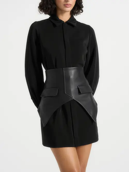 Manière De Voir Corset Overlay Shirt Mini Dress - Black